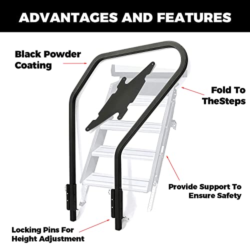 RV Handrail Compatible with Any Generation 3 Triple Or Quad Solid Step for 5th Wheel Rvs Travel Trailers Steel 3 or 4 Step Handrail