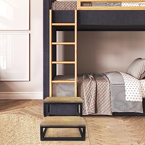 TSTWETO Step Stools for Adults, 2 Step Stool for Kids, Wooden Bed Steps for High Beds, Heavy Duty Wood Bedside Stepping Stool for Kitchen Bathroom, Hold Up to 550 Lbs Capacity-Brown