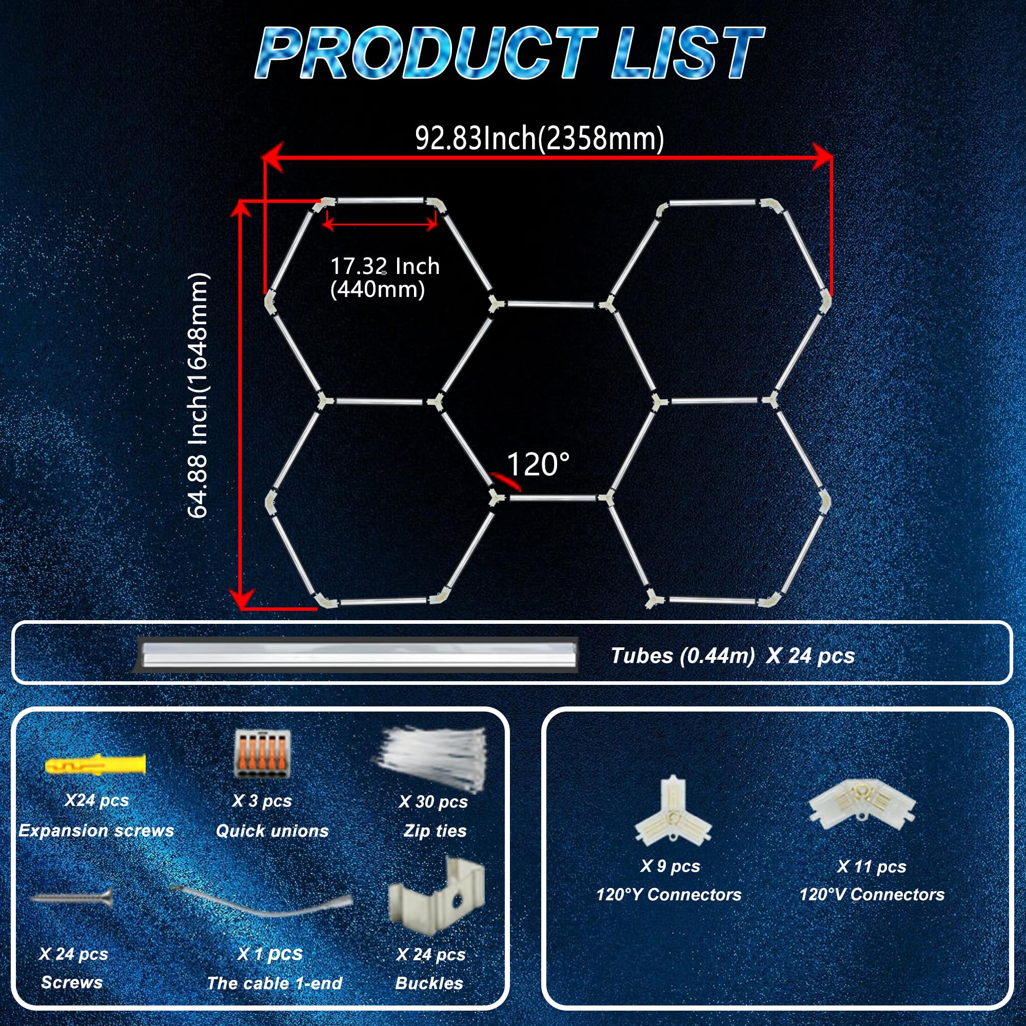 Wanzvisk Hexagon Led Lights,5 Hex Grid for Garage，25 Pack Aluminum 144W 17280LM Super Bright Hexagon Garage Ceiling Light for Gym Shop Basement Car Detailing Hexcal Studio Lighting