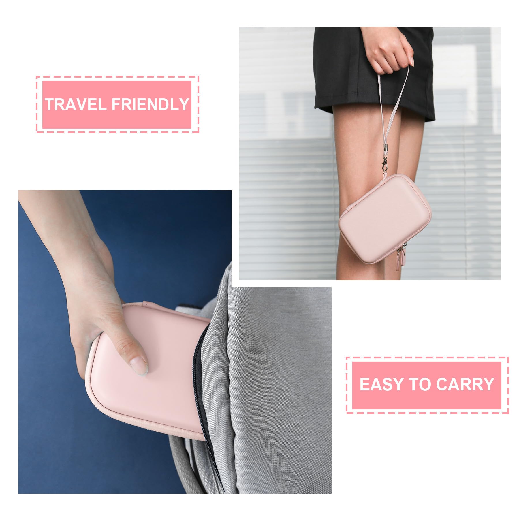 Supmay Hard Case for Memoking Mini Printer - Sticker Printer T02 Portable Thermal Printer Inkless Sticker Maker Machine, Storage Case with Mesh Pocket for T02 Thermal Paper Roll, USB Cable, Pink