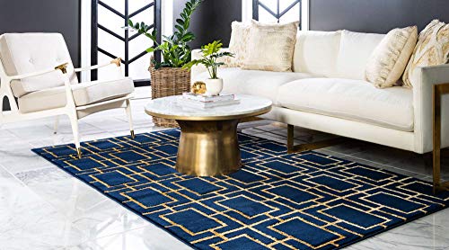 Unique Loom Marilyn Monroe Glam Collection Area Rug - Deco (5' 3' x 8' Rectangle, Navy Blue Gold/ Gold)