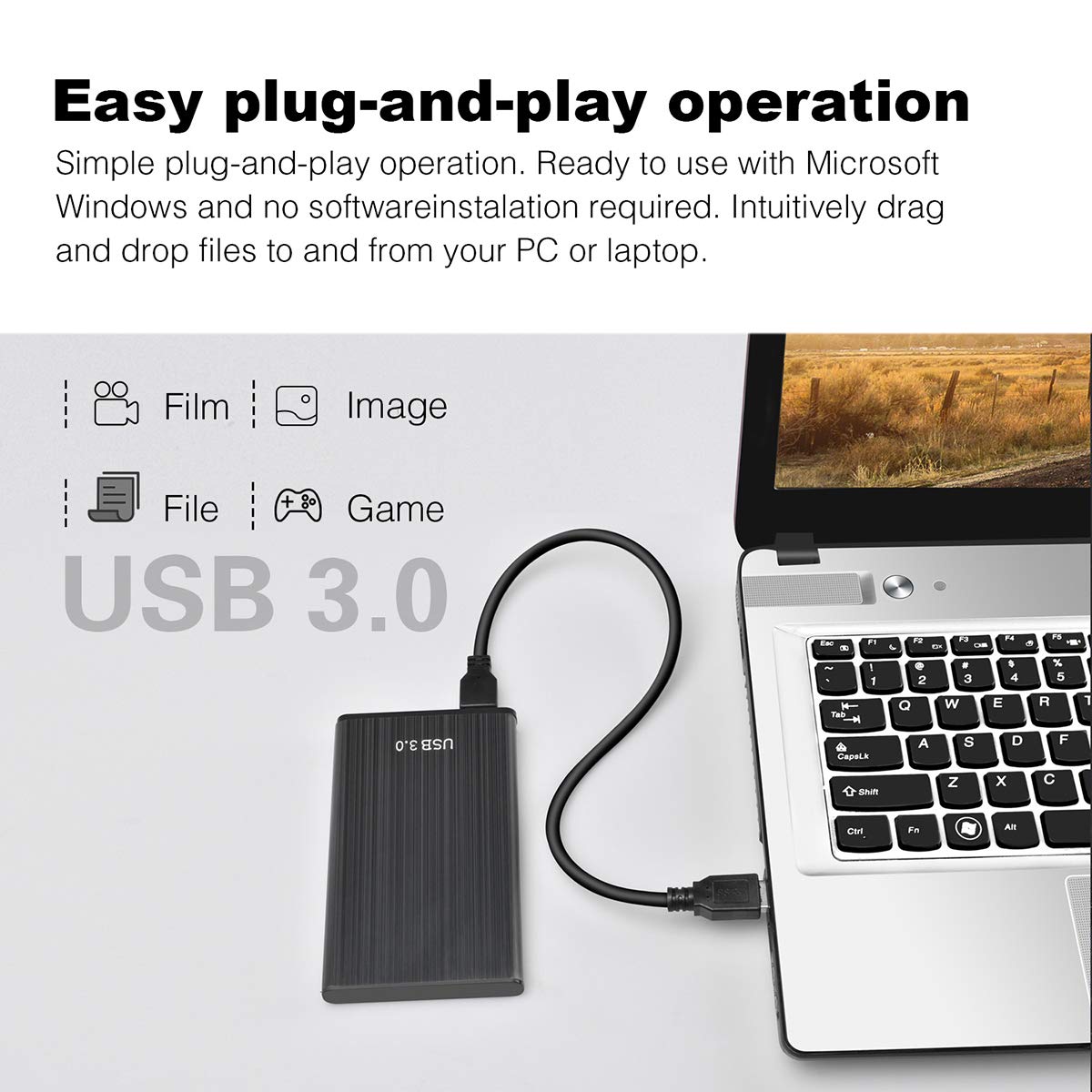PDTXCLS Yasirona ANGIEHAIE OTCPP External Hard Drive HDD USB3.0 2TB External Hard Drive for PC, Mac, Desktop, Laptop, MacBook, Chromebook, Xbox One, Xbox 360 (2TB, Black)