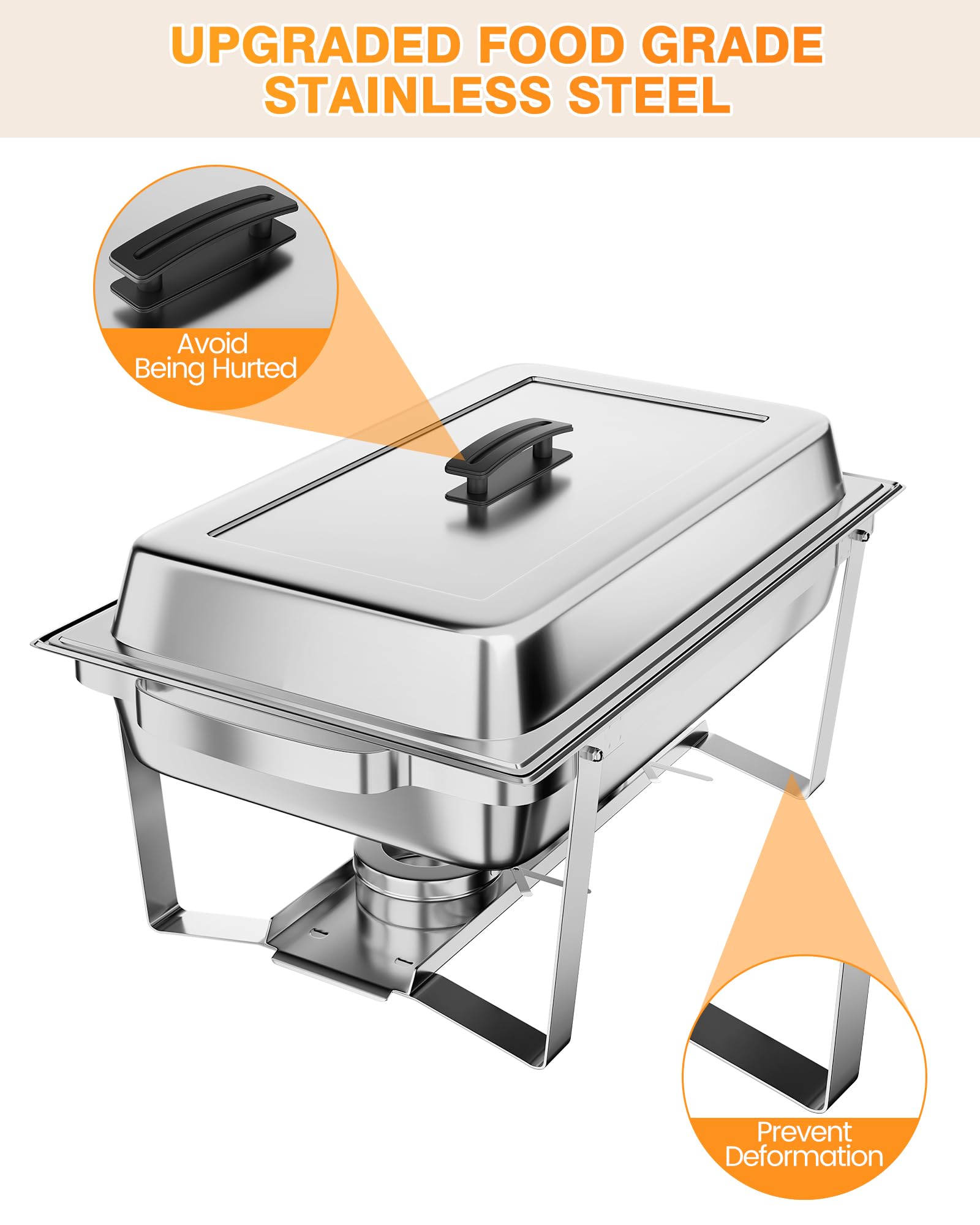Takywep Chafing Dish Buffet Set 2 Pack, 8 QT Stainless Steel Chafer Buffet Food Servers and Warmers Set with Water Pan for Weddings, Parties, Banquets, and Catering