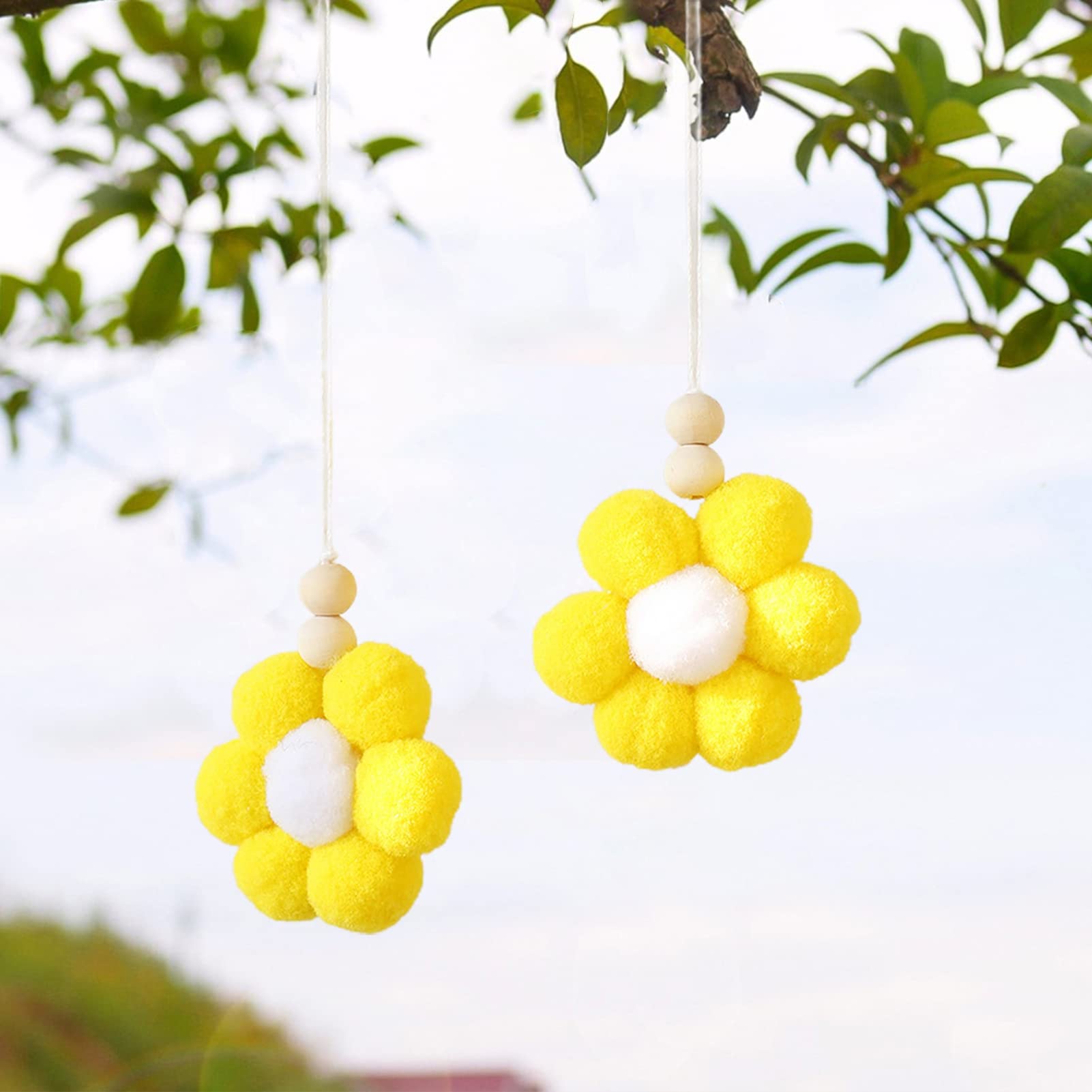 KOqwez33 Flower Pendant Classic Handmade Flower Ornament Nice-Looking Furn Ball Yellow