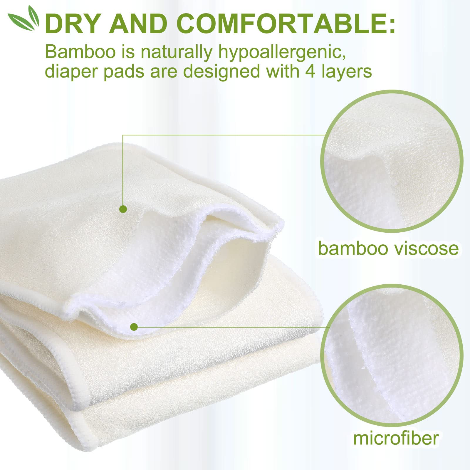 Nuanchu 20 Pcs Cloth Diaper Insert, 4 Layer Reusable High Absorbing Washable Liners for Baby, Suitable for Newborn Boys and Girls, 14.1 x 5.3 Inch