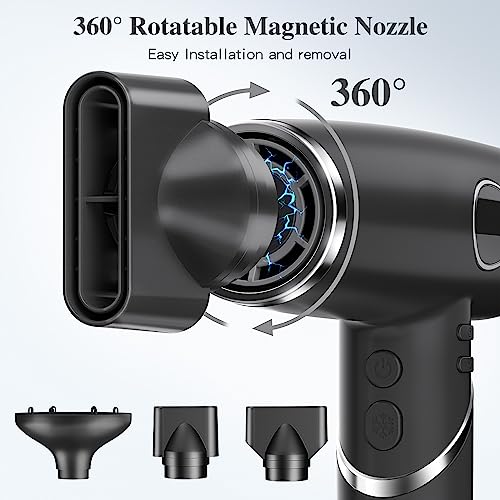 Slopehill Foldable Professional Ionic Hair Dryer, 2000W Portable Blow Dryer with Magnetic Diffuser Attachment for Curly Hair, 110,000 RPM Hair Dryer for Travel Salon, LCD Display/AUTO Clean