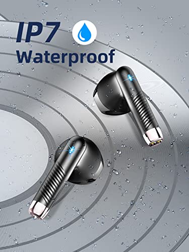Wasart Wireless Earbud, Bluetooth 5.3 Headphones with 4 ENC Mics, 32H Bluetooth Earphones with Dual LED Display, Wireless Headphones in Ear IP7 Waterproof Bass, Ear Buds Noise Cancelling, USB-C, Black