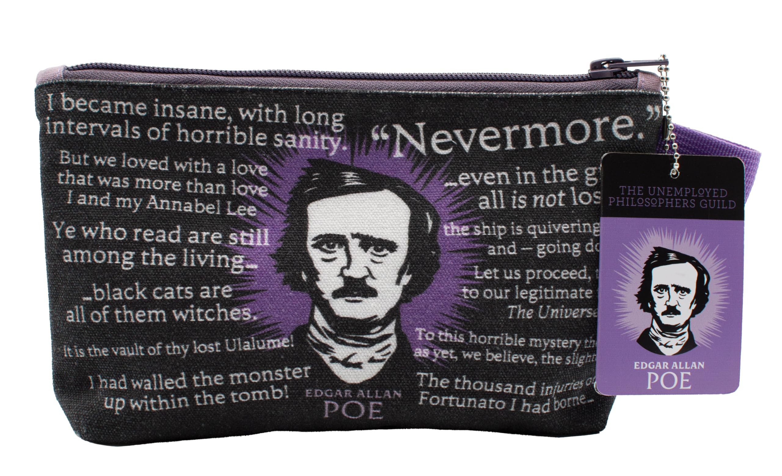 The Unemployed Philosophers Guild Edgar Allan Poe Bag - 9" Canvas Zipper Gothic Themed Pouch for Pencils, Tools, Cosmetics, Toiletries, and More