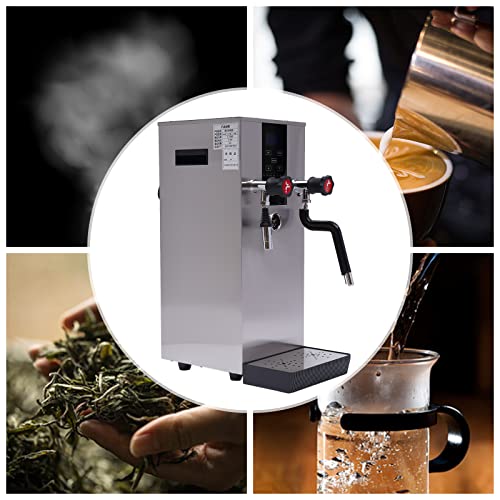 SHATUOA 12L Commercial Steam Water Boiling Machine, 4 in 1 Espresso Coffee Machine with 360° Water Valve, LED Screen Display Electric Milk Foam Machine for Bakery, Tea Restaurant