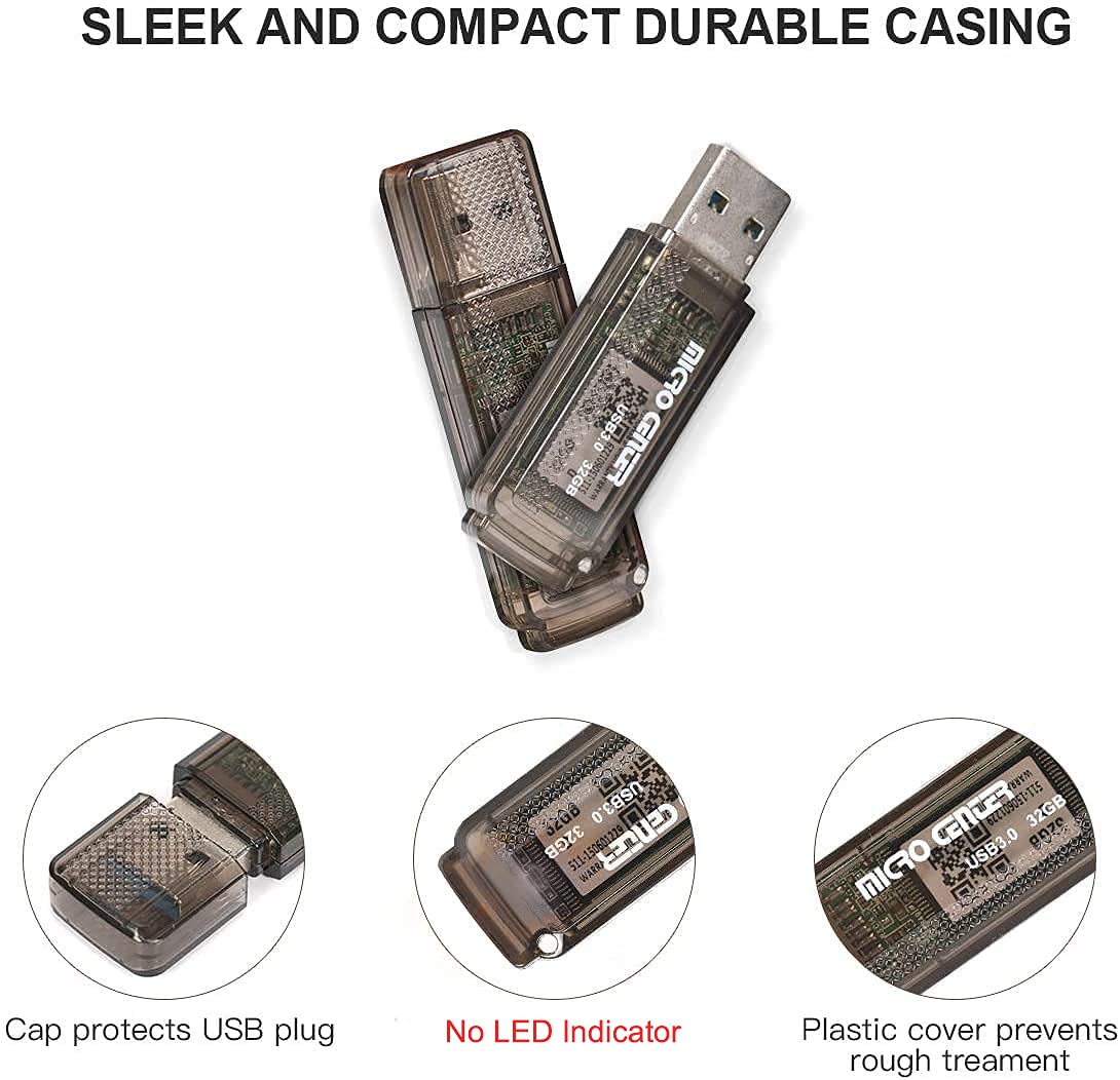 Micro Center SuperSpeed 2 Pack 32GB USB 3.0/USB3.1 Gen1 Flash Drive Gum Size Memory Stick Thumb Drive Data Storage Jump Drive (32G 2-Pack)