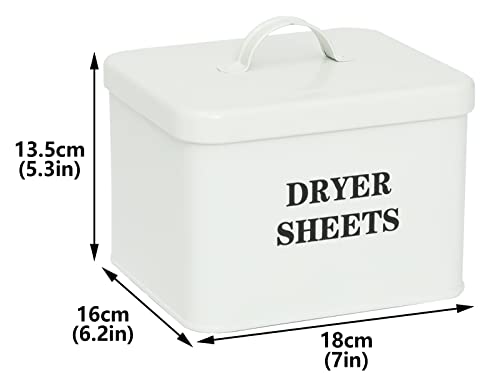 Xbopetda Dryer Sheets Holder for Organization and Storage, Modern Farmhouse Metal Laundry Dryer Sheet Dispenser, Dryer Sheet Container with Lid for Laundry Room Decor-White