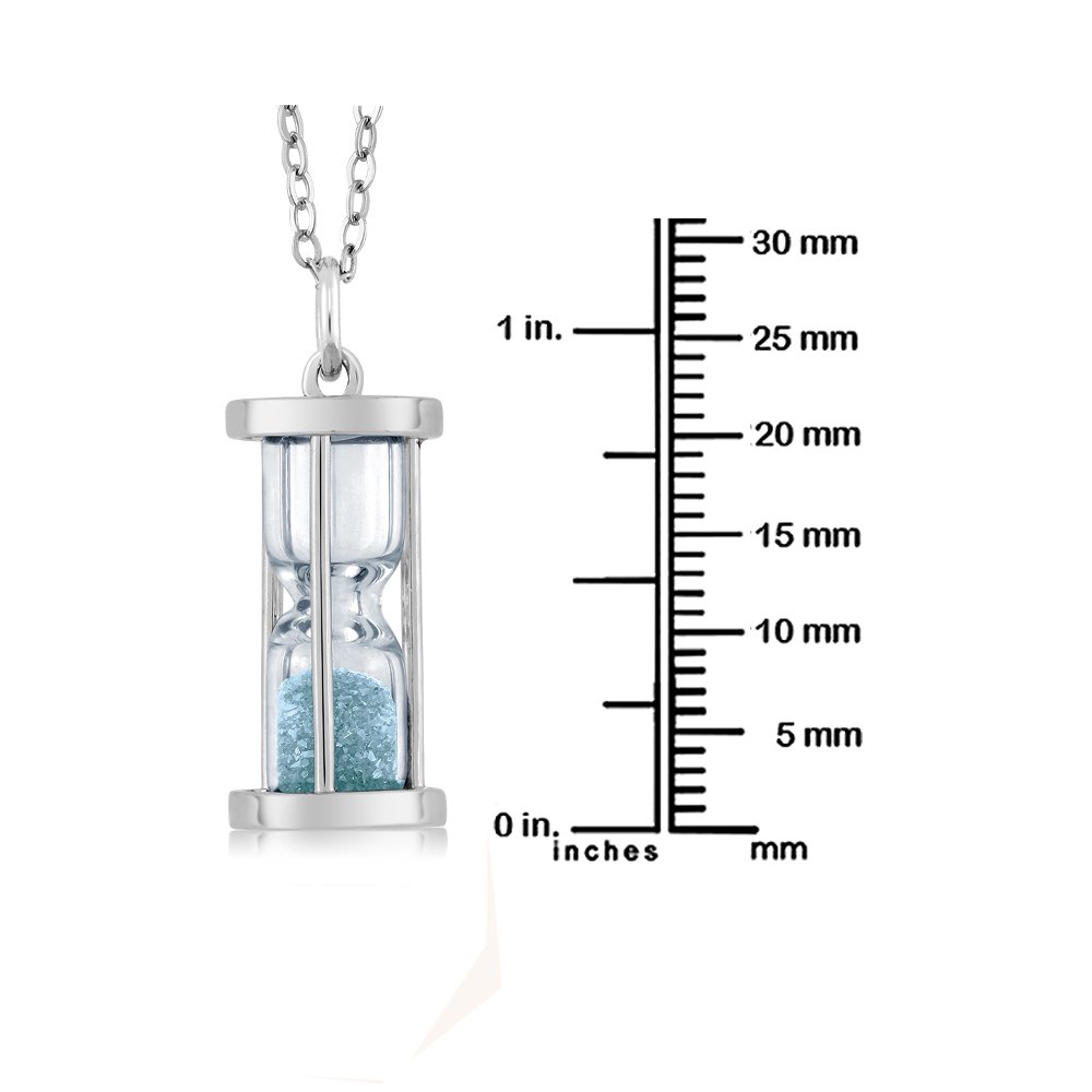 Gem Stone King 925 Sterling Silver Diamond & Gemstone Birthstone Dust Hourglass Necklace For Women With 18 Inch Silver Chain (Blue)