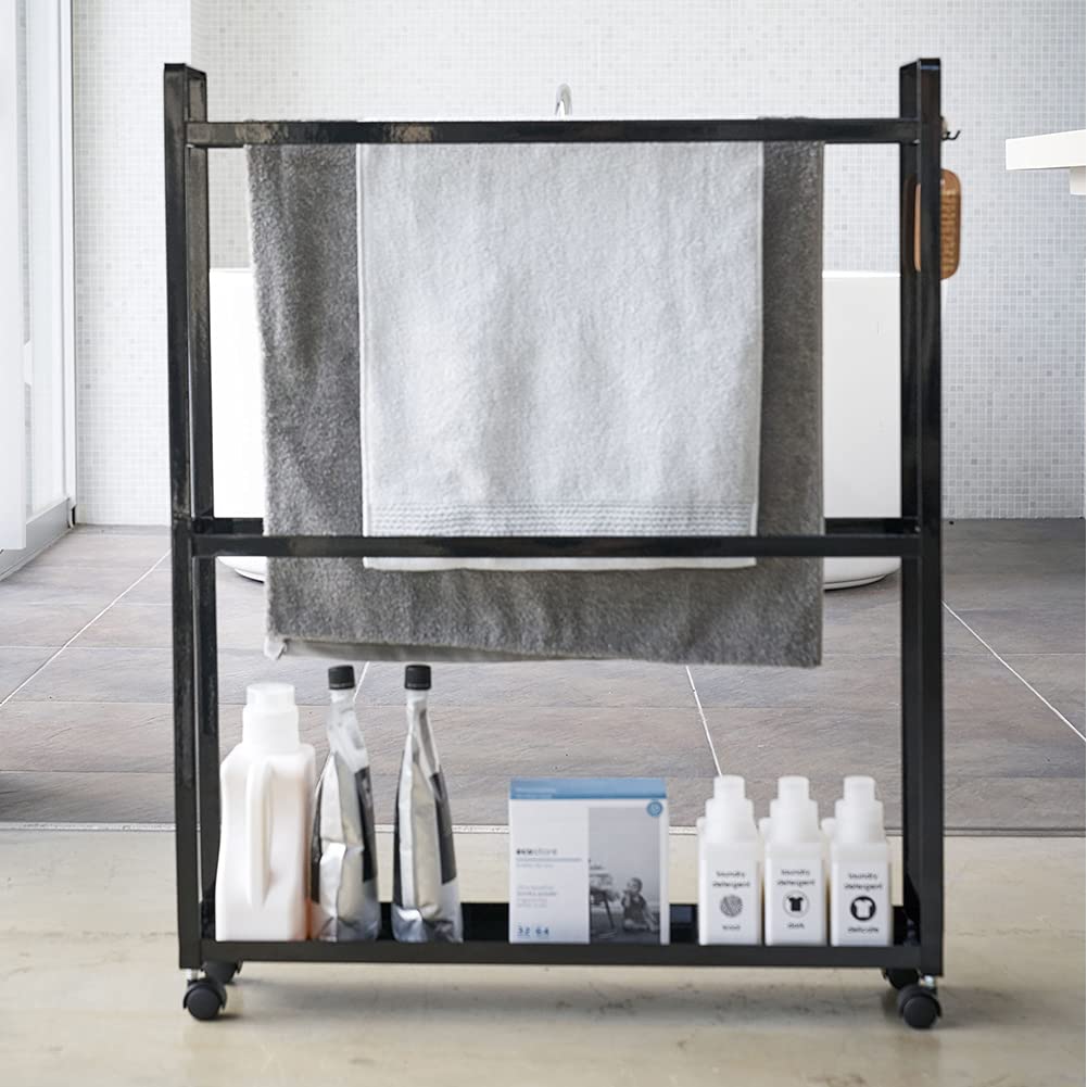 YAMAZAKI home 4293 Towel Rack and Bath Cart-Rolling Bathroom Storage Organizer, One Size, Black