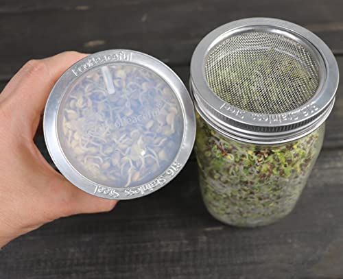 Mason Jar Sprouting Lids - 316 Surgical Stainless Steel Sprouting Lids for Wide Mouth Mason Jars- Rust-Proof, BPA-free - Curved Mesh Lids for Canning Jars (Wide Mouth)