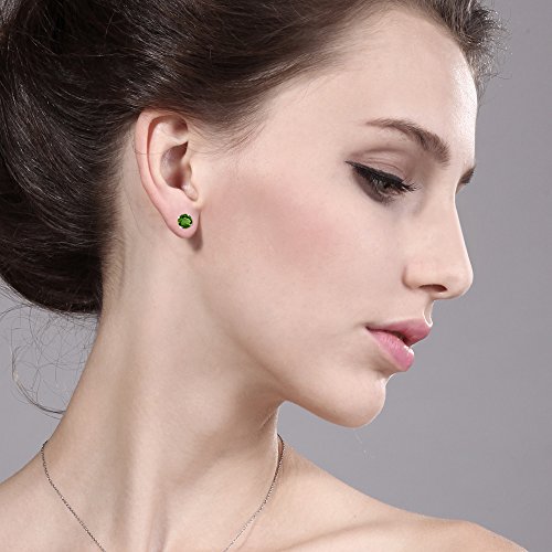 Gem Stone King 925 Sterling Silver Chrome Diopside Stud Earrings For Women (1.00 Cttw, Round 5MM)