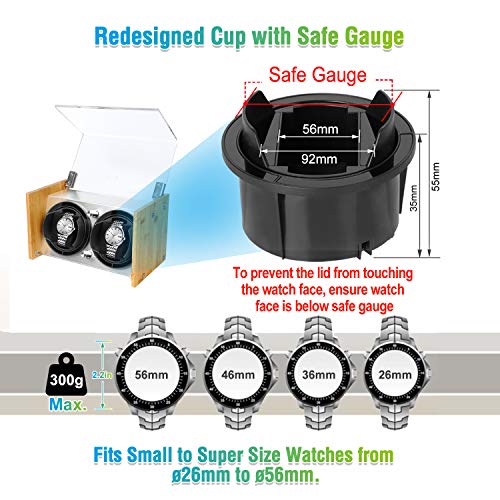 Watch Winder Box for Automatic Watches or Rolex Double Spacious for Any Size, Craftsmanship Bamboo Wood Patent Housing Case, AC or Battery Powered Super Quiet Japanese Motor by Watch Winder Smith ®