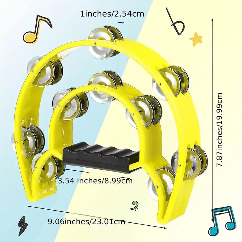 HLMOptimo Double Row Tambourine, Half-Moon Musical Tambourine Hand Held for Kids, Adults, Party, KTV 4 colors (9 inch, Pack of 4)