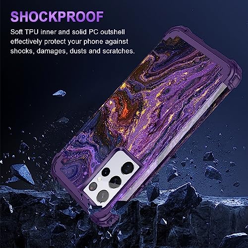 Miqala for Galaxy S21 Ultra 5G Case,Shiny in The Dark Three Layer Heavy Duty Shockproof Protection Hard Plastic Bumper +Soft Silicone Rubber Protective Case for Galaxy S21 Ultra,Deep Purple