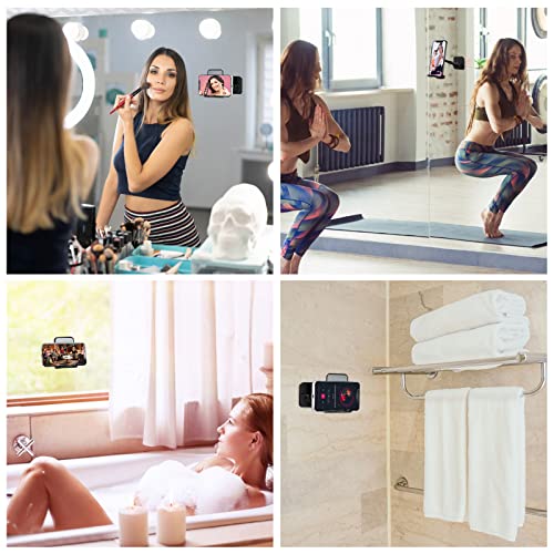 Wall Phone Holder for Shower Bathroom Mirror, 2 Adhesive Sticky Pads, Adjustable Height and Angle, Black