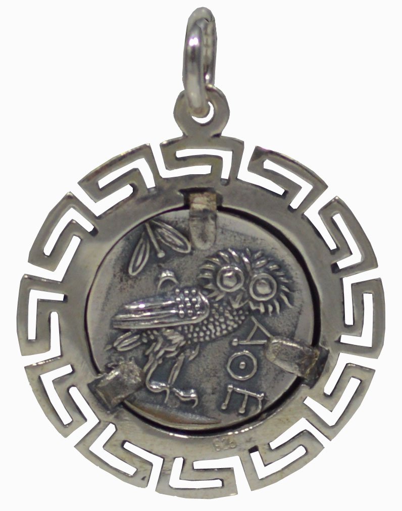 Goddess Athena Coin Pendant with Meander Design Item- Owl Of Wisdom
