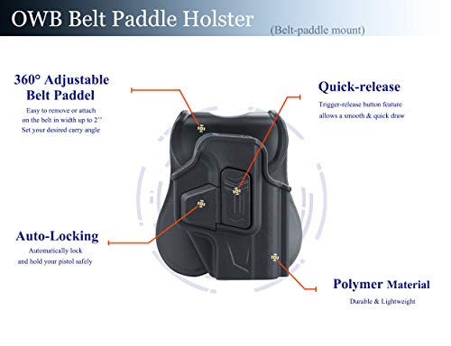 Gun Holster for Springfield Hellcat 9mm Micro-Compact, Springfield Hellcat with Optic, OWB Paddle Holster, Tactical Belt Holsters, 360° Adjustable Holster, Quick Release - Right Handed