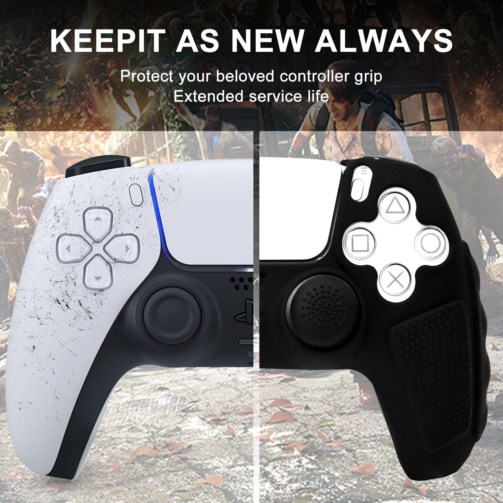 HLRAO Laser Engraved Dragon Silicone Case Skin Case (Radiation) for PS5 Controllers x 1 with Laser Dragon Thumb Grips x 2.
