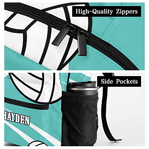 Urcustom Custom Kid Backpack, Volleyball Player Number Team Name Teal Personalized School Bookbag with Your Own Name, Customization Casual Bookbags for Student Girls Boys