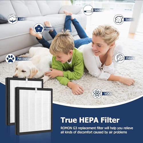 ROMON G3 Replacement Filter Compatible with AMEIFU G3 Sferf-30 (FXAP2W), VEWIOR A3, Tailulu HQZZ-260 Air Purifier, 3-in-1 H13 True HEPA, 2 Pack, White