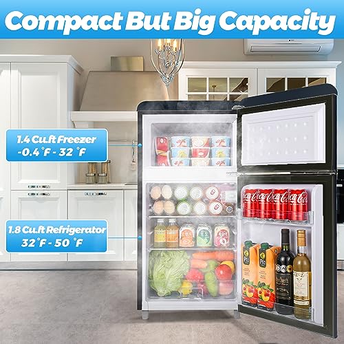 WANAI Mini Fridge With Freezer 3.5 Cu.Ft Dual Door Small Refrigerator Energy-efficient, Low Noise, Mini Fridge For Bedroom Dorm and Office, Black