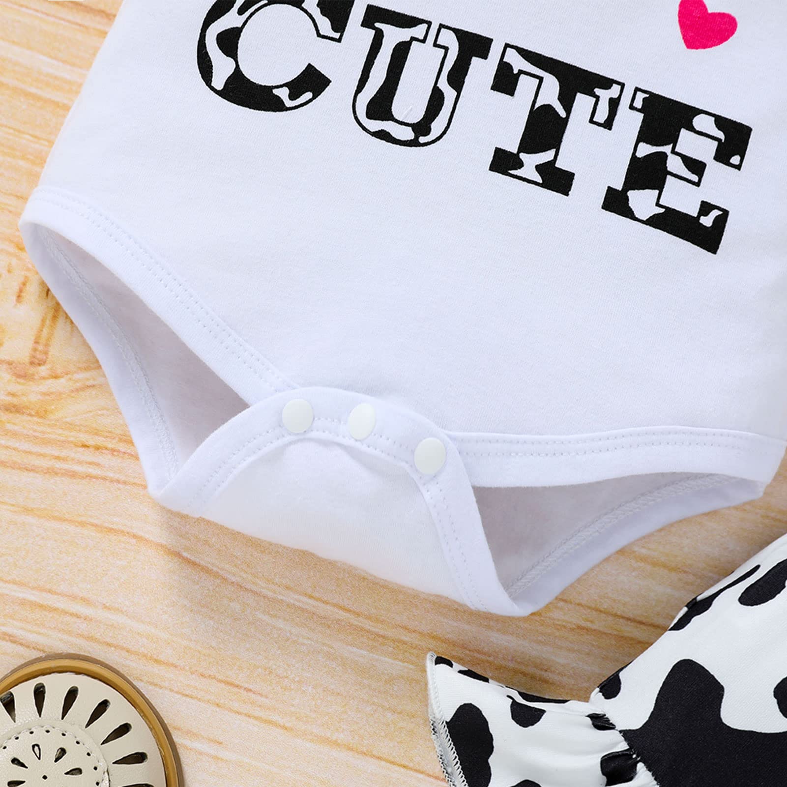 Viworld Newborn Baby Girls Clothes Ruffles Sleeve Romper Cows Printed Bottoms Diaper Shorts with Headband 3Pcs Outfits(White Cows,0-3M)