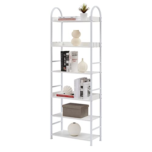 YOUMU 70.8 Inch Tall Bookshelf, 6-Tier Shelves with Round Top Frame, MDF Boards, Adjustable Foot Pads (6-Tier,Silver)