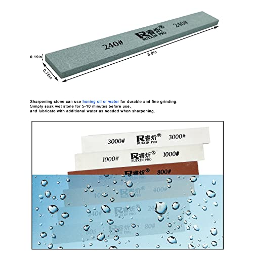 RUIXIN PRO 6Pcs Replacement Knife Sharpening Stones for RX-008 RX-009 Knife Sharpener Fixed-Angle Kit, Professional Whetstone Set Polishing Stone without Base 80/240/400/800/1000/3000 Grit