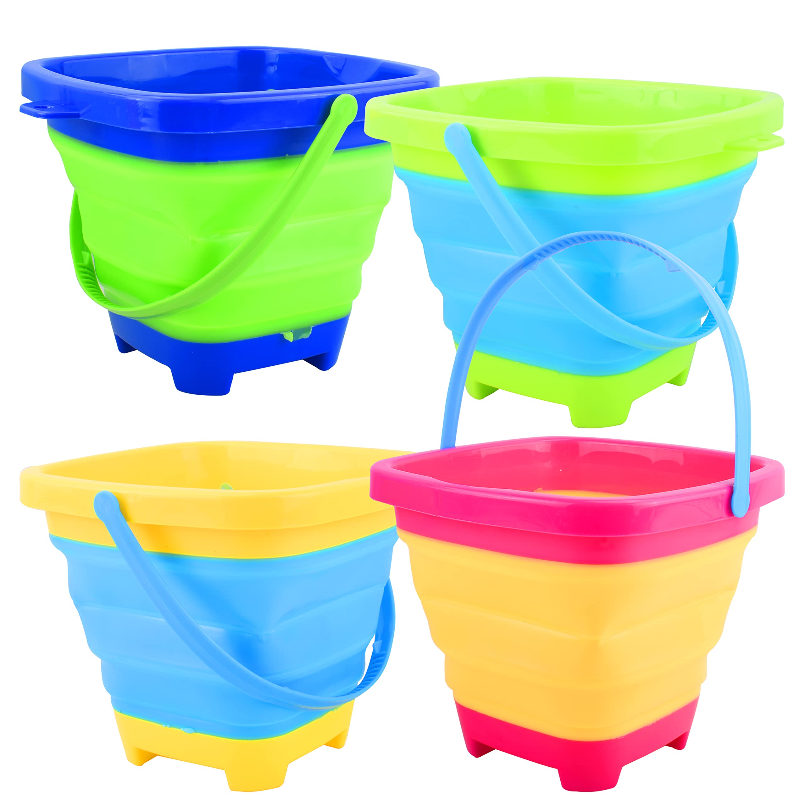 JOYIN 4 Collapsible Basket Portable Buckets, 2L Square Foldable Pail Bucket for Summer Beach, Camping Gear, Space Saving Outdoor Waterpot, Fishing Water Pail, Easter Egg Hunting