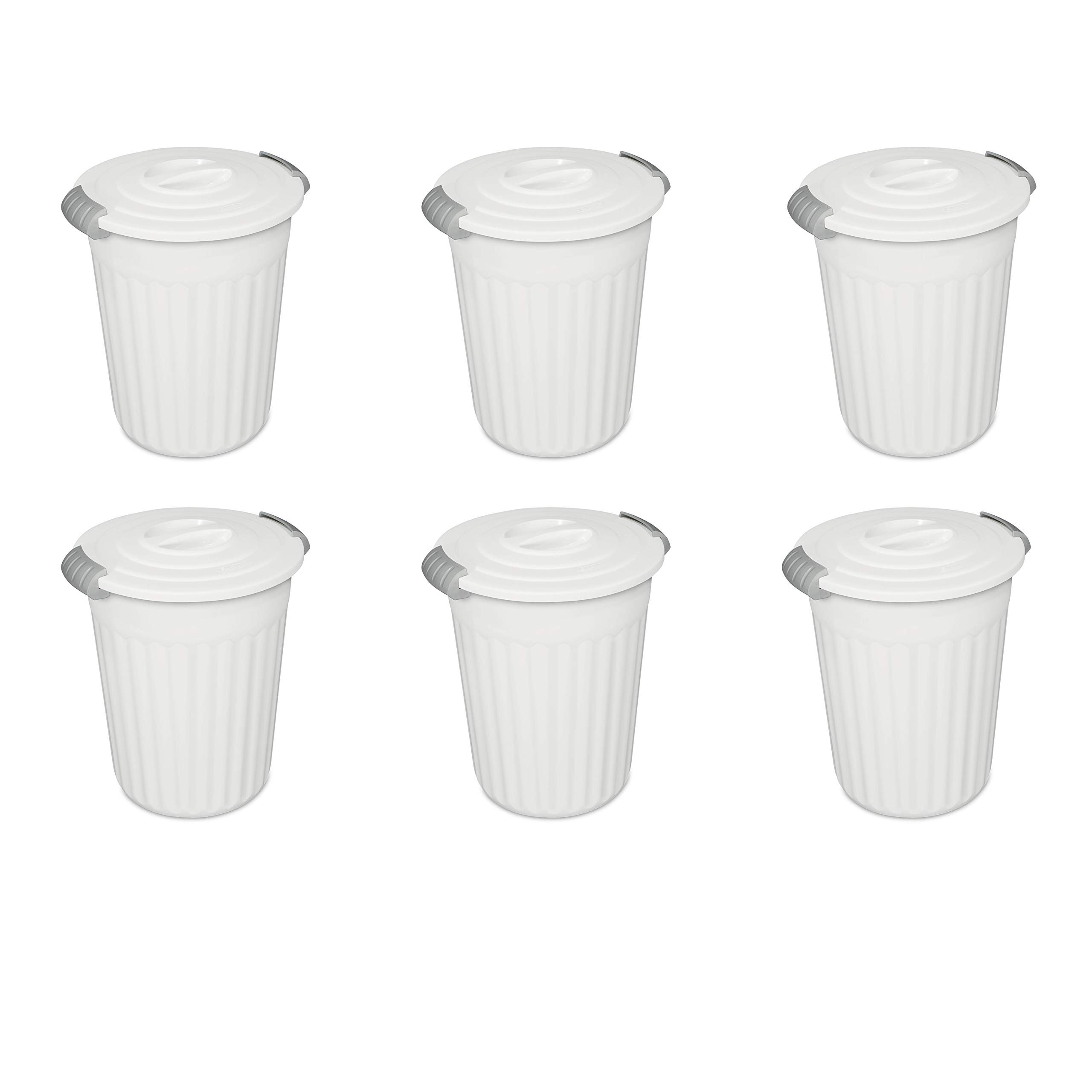Sterilite 24 Qt Latching Utility Can w/ Lid, Bin to Store Sand, Rock Salt, Soil, Pet Food or Birdseed in the Garage or Mudroom, White, 6-Pack