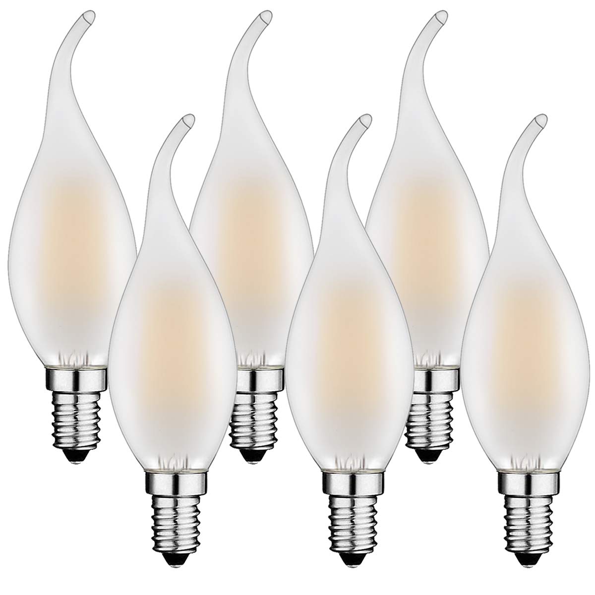 Hnynbe E12 Candelabra LED Bulbs 30 Watt Equivalent, Soft White 3000K, Matte Filament LED Chandelier Light Bulbs 4W, 300lm, Vintage Ceiling Fan Light Bulb with Flame Tip,Non-Dimmable,6 Pack