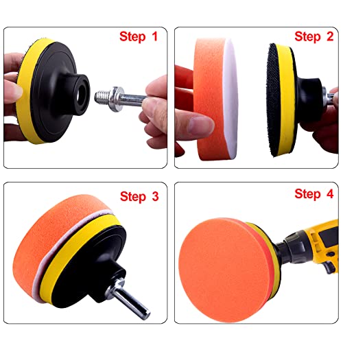 SIQUK 16 Pieces 5 Inch Buffing Pads Foam Polishing Pad Kit Polisher Pads Bonnets Wax Buffer Polish Pads Car Buffer Attachment for Drill