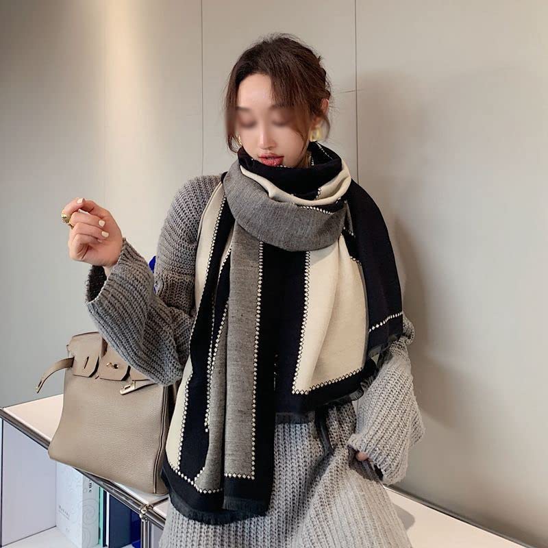 GPPZM Square Scarves Women Geometric Stripe Blanket Scarf Lady Winter Thick Shawl Scarf (Color : A, Size : One Size)