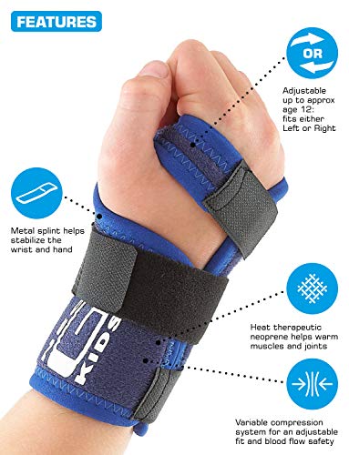 Neo-G Wrist Brace for Kids - Stabilized Support For Carpal Tunnel, Juvenile Arthritis, Joint Pain, Tendonitis, Hand Sprains - Adjustable Compression - Class 1 Medical Device - One Size - Right - Blue