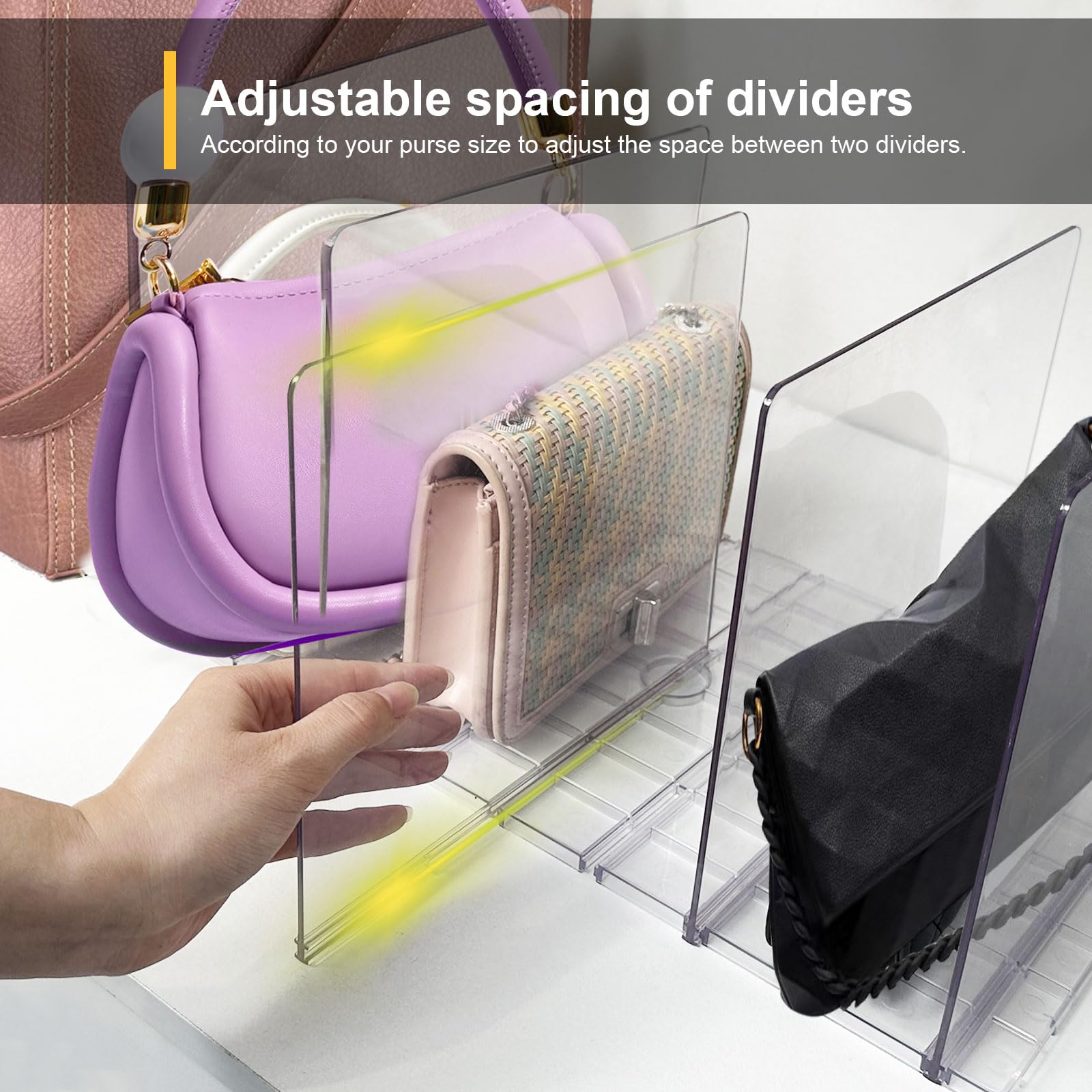 storasier Purse Organizer for Closet 2 PACK,Clear Closet Bag Storage Dividers Rack,Shelf Dividers for Closet Organization,Handbag Organizer