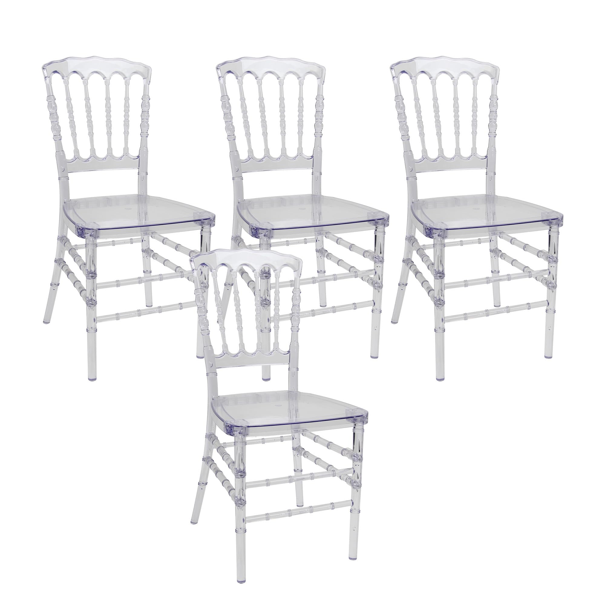 Fohfurniture Set of 4 Clear Crystal Acrylic Chairs, Transparent Stacking Chiavari Dining Chairs for Weddings, Banquets, Events (Napoleon, Clear)