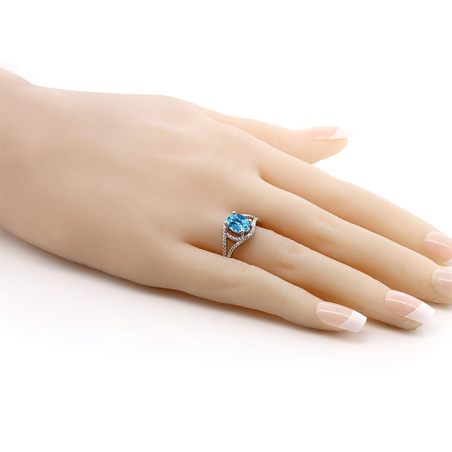 Gem Stone King 925 Sterling Silver Oval Checkerboard Swiss Blue Topaz Gemstone Birthstone Ring 2.01 cttw (Size 5)