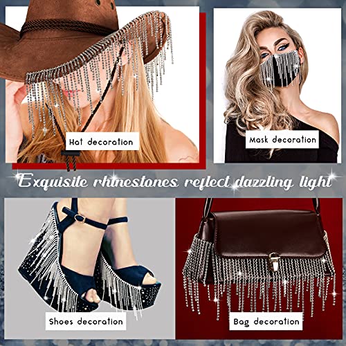 MTLEE Trim Rhinestone Fringe Belt Beaded Ribbon Tassel Chain for Jeans Clothing Accessories DIY Decoration (1 Yard, Silver)