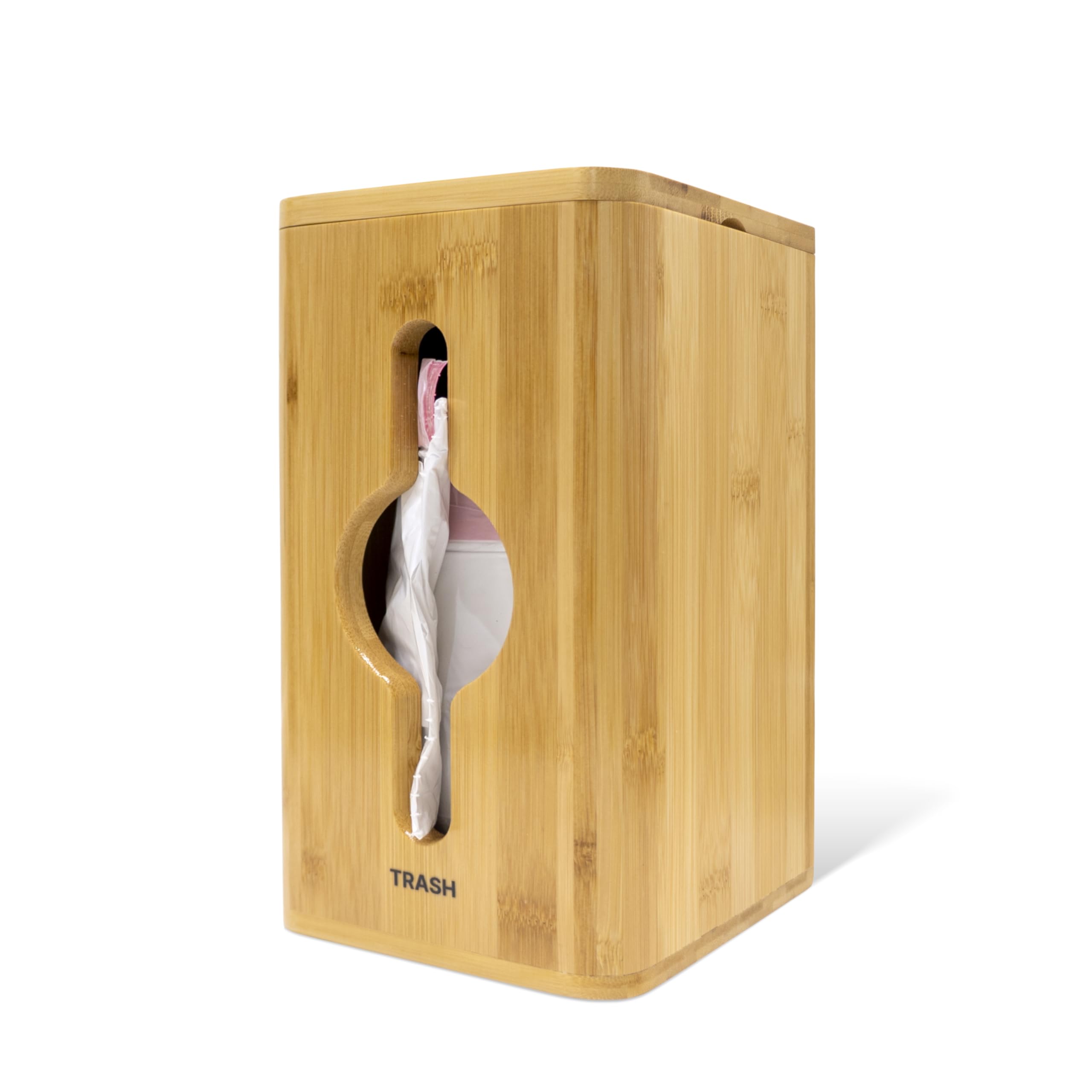 Simluxe Trash Bag Dispenser – Trash Bag Holder Dispenser for Garbage Bag Roll, Under Sink Waste Bin Bags Organizer, Wall Mounted Storage for Small Spaces, Bamboo Decorative Container