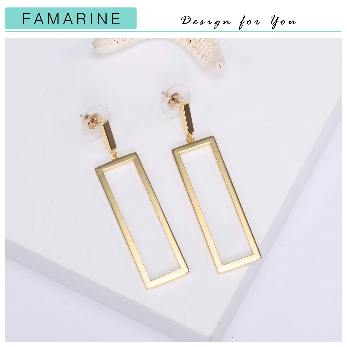 Gold Rectangle Geometric Drop Dangle Earrings for Women Fashion Prom Jewelry