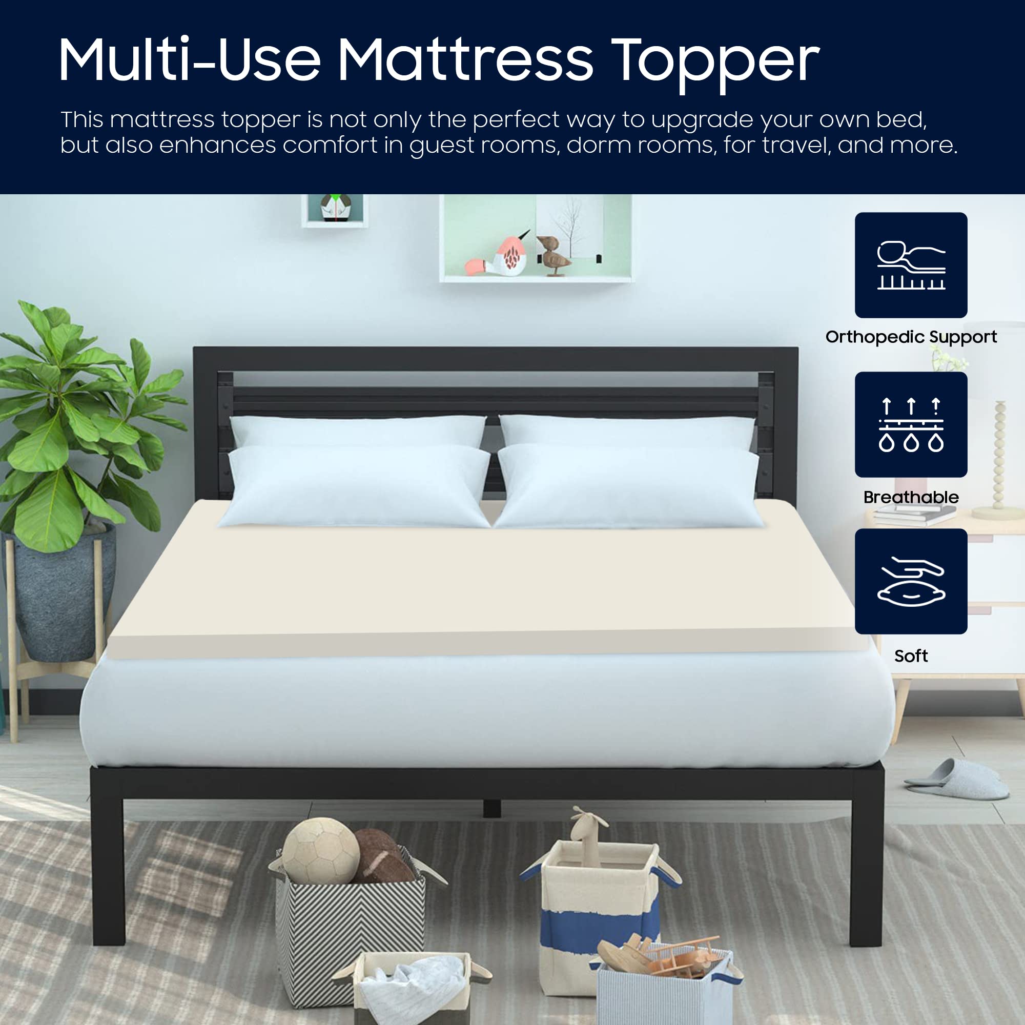Spring Coil 2-Inch High Density Foam Topper,Adds Comfort to Mattress, King Size, Yellow
