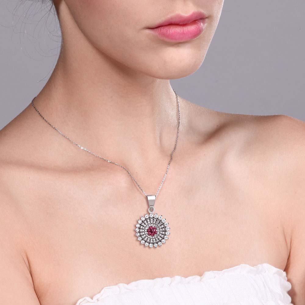 Gem Stone King 925 Sterling Silver Round Pink Tourmaline Pendant Necklace (1.56 cttw; With 18 Inch Silver Chain)