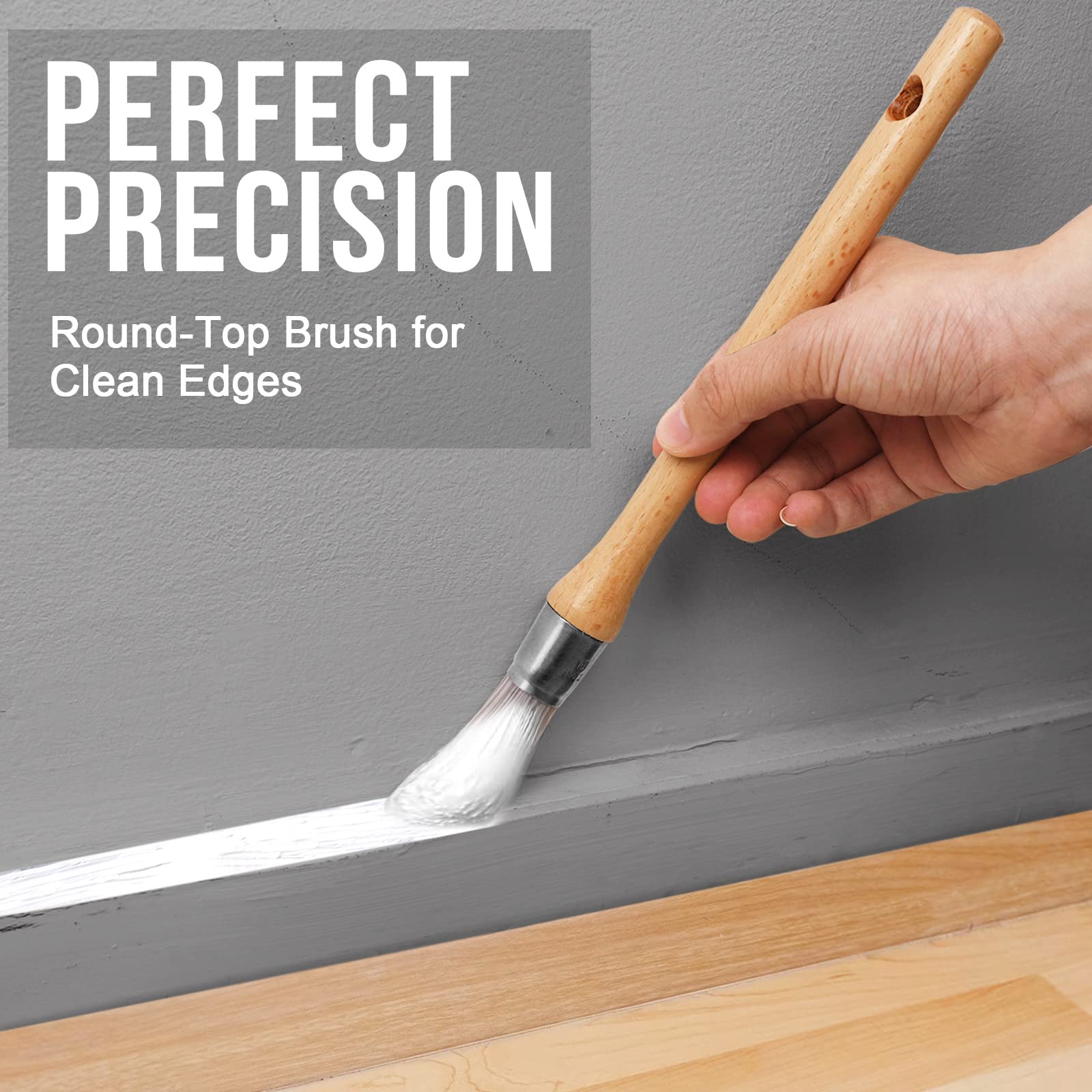 WRAPXPERT Trim Paint Brush,11" Long Handle Edge Painting Tool Kit,Round Trim Brushes for Corner,Touch UPs,Artwork,House Wall Edges 3-Pack