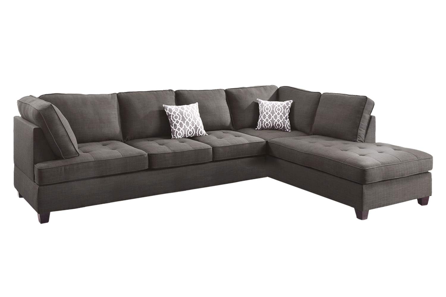 Poundex Bobkona Kemen 2-Pieces Sectional Sofa | Linen-Like Polyfabric Left or Right Chaise | F6988 model | Ash Grey color