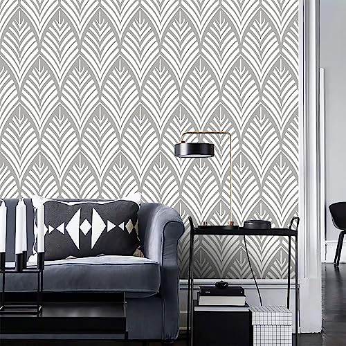 Yun-aeon Modern Silver Leaf Peel and Stick Wallpaper Contact Paper 17.7β X 120β Geometric Silver Boho Print Wallpaper Peel and Stick Self Adhesive Wallpaper Removable Wallpaper