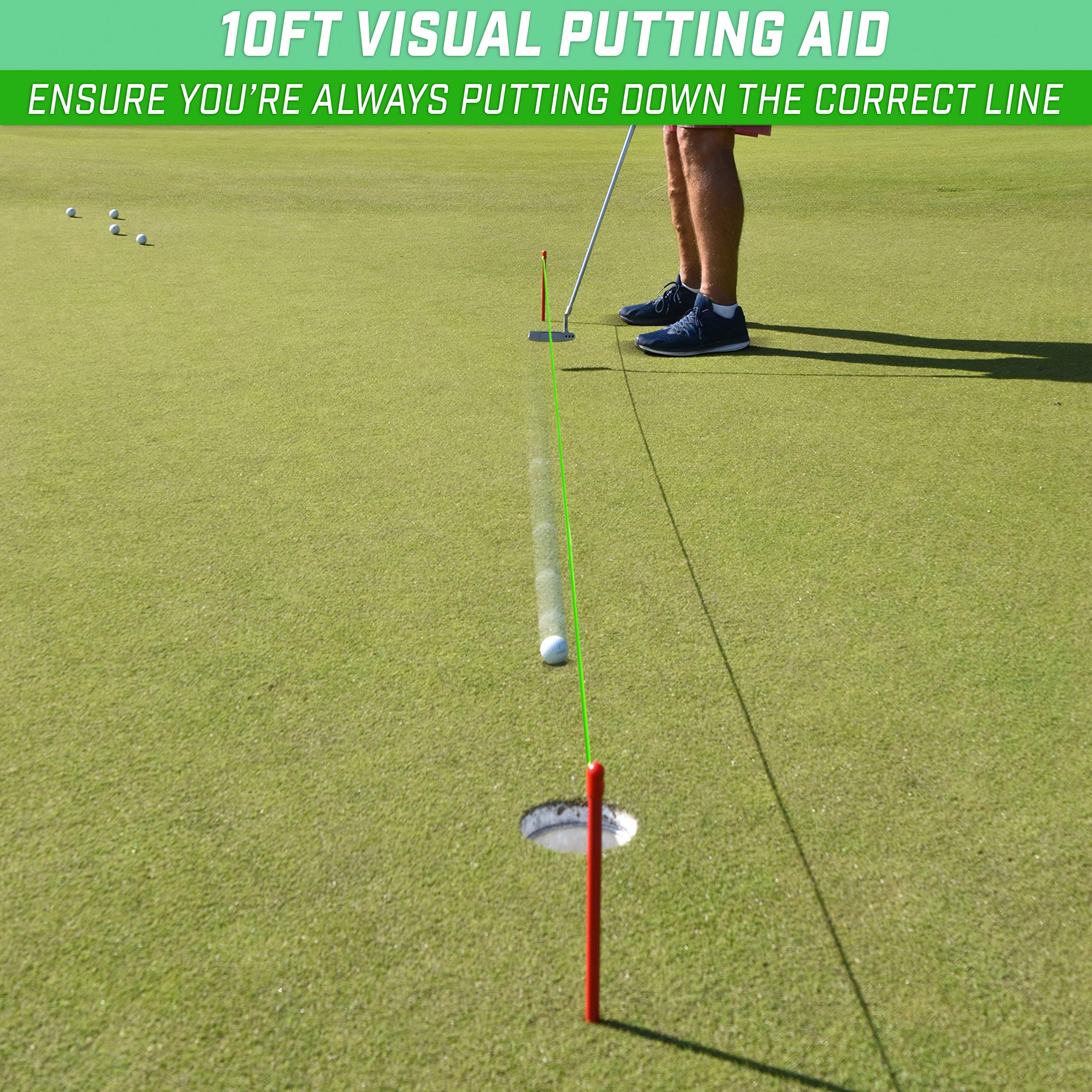 GoSports Down the Line 10 ft Putting String Guide - Golf Alignment Training Aid, Master Straight and Breaking Putts, Green